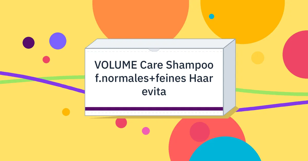 Symbolbild: Packung mit der Aufschrift VOLUME Care Shampoo f.normales+feines Haar evita (PZN 16204319) – Verfügbarkeit und Bezug in Apotheken in Frankfurt am Main