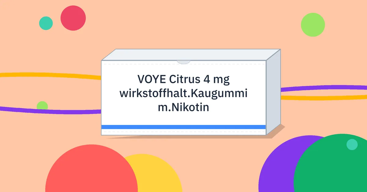 Symbolbild: Packung mit der Aufschrift VOYE Citrus 4 mg wirkstoffhalt.Kaugummi m.Nikotin (PZN 19114841) – Verfügbarkeit und Bezug in Apotheken in Frankfurt am Main