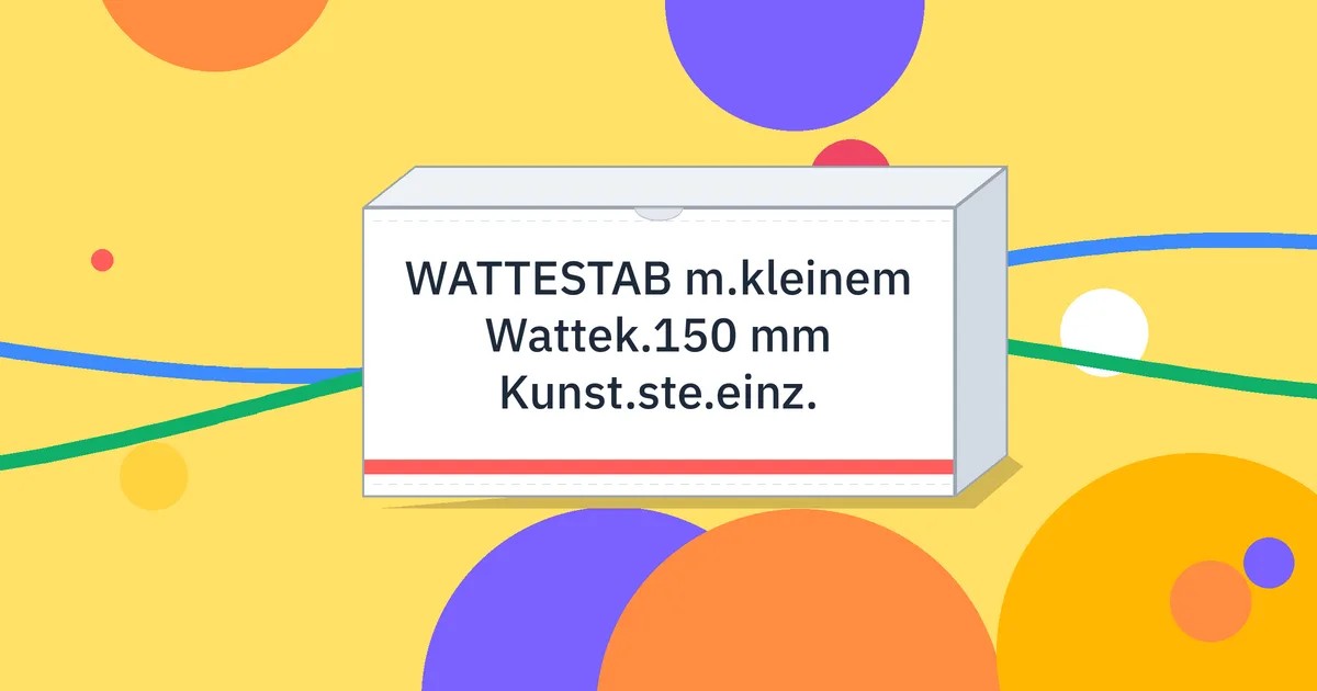 Symbolbild: Packung mit der Aufschrift WATTESTAB m.kleinem Wattek.150 mm Kunst.ste.einz. (PZN 01435295) – Verfügbarkeit und Bezug in Apotheken in Frankfurt am Main