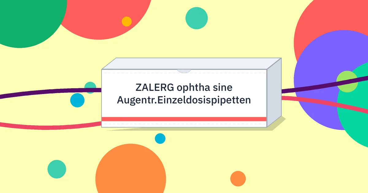 Symbolbild: Packung mit der Aufschrift ZALERG ophtha sine Augentr.Einzeldosispipetten (PZN 08769220) – Verfügbarkeit und Bezug in Apotheken in Frankfurt am Main