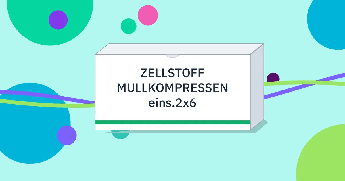 Symbolbild: Packung mit der Aufschrift ZELLSTOFF MULLKOMPRESSEN eins.2x6 (PZN 01722818) – Verfügbarkeit und Bezug in Apotheken in Frankfurt am Main