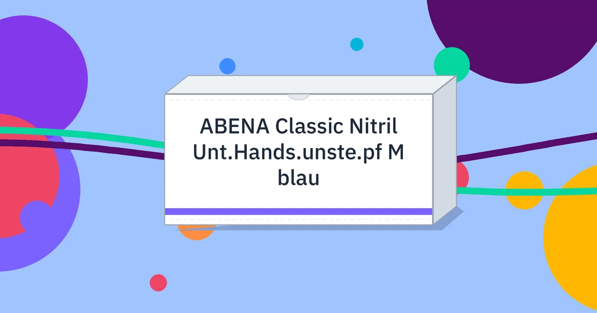 Symbolbild: Packung mit der Aufschrift ABENA Classic Nitril Unt.Hands.unste.pf M blau (PZN 16757716) – Verfügbarkeit und Bezug in Apotheken in Frankfurt am Main
