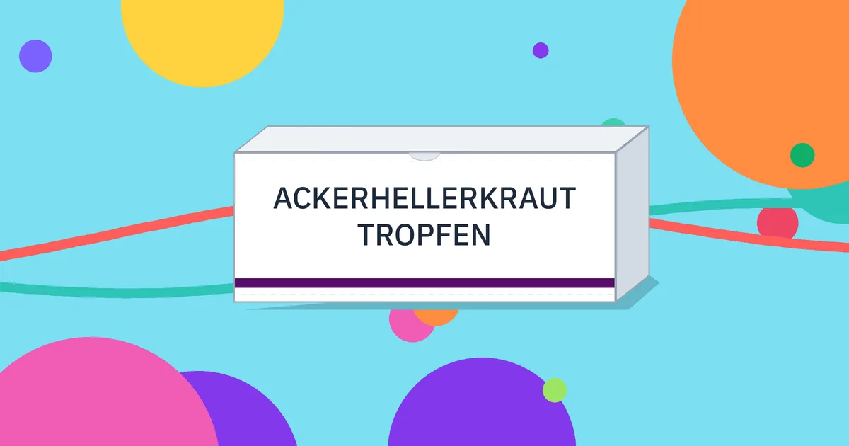 Symbolbild: Packung mit der Aufschrift ACKERHELLERKRAUT TROPFEN (PZN 15228677) – Verfügbarkeit und Bezug in Apotheken in Frankfurt am Main