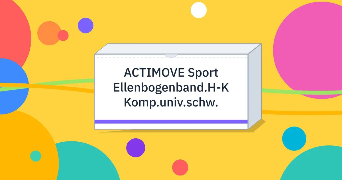 Symbolbild: Packung mit der Aufschrift ACTIMOVE Sport Ellenbogenband.H-K Komp.univ.schw. (PZN 18328617) – Verfügbarkeit und Bezug in Apotheken in Frankfurt am Main