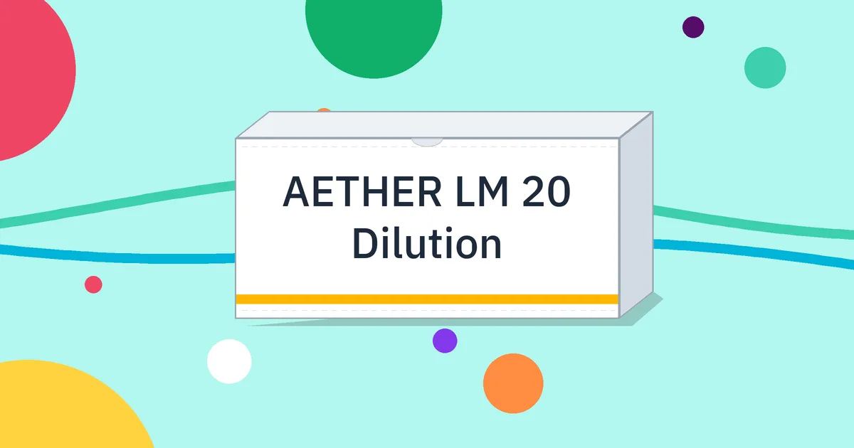 Symbolbild: Packung mit der Aufschrift AETHER LM 20 Dilution (PZN 13300324) – Verfügbarkeit und Bezug in Apotheken in Frankfurt am Main