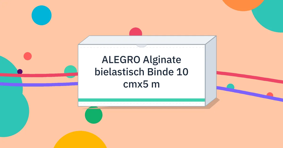 Symbolbild: Packung mit der Aufschrift ALEGRO Alginate bielastisch Binde 10 cmx5 m (PZN 03645312) – Verfügbarkeit und Bezug in Apotheken in Frankfurt am Main