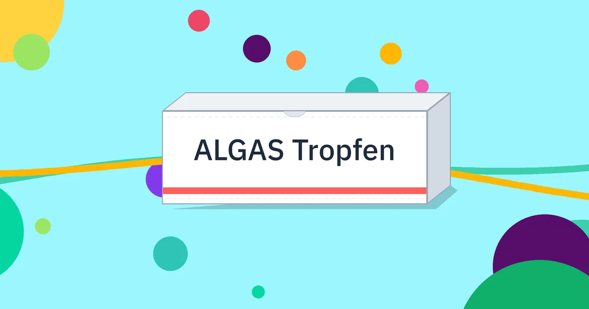 Symbolbild: Packung mit der Aufschrift ALGAS Tropfen (PZN 19815561) – Verfügbarkeit und Bezug in Apotheken in Frankfurt am Main