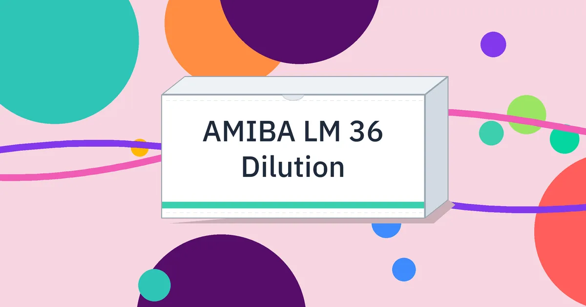 Symbolbild: Packung mit der Aufschrift AMIBA LM 36 Dilution (PZN 13318778) – Verfügbarkeit und Bezug in Apotheken in Frankfurt am Main