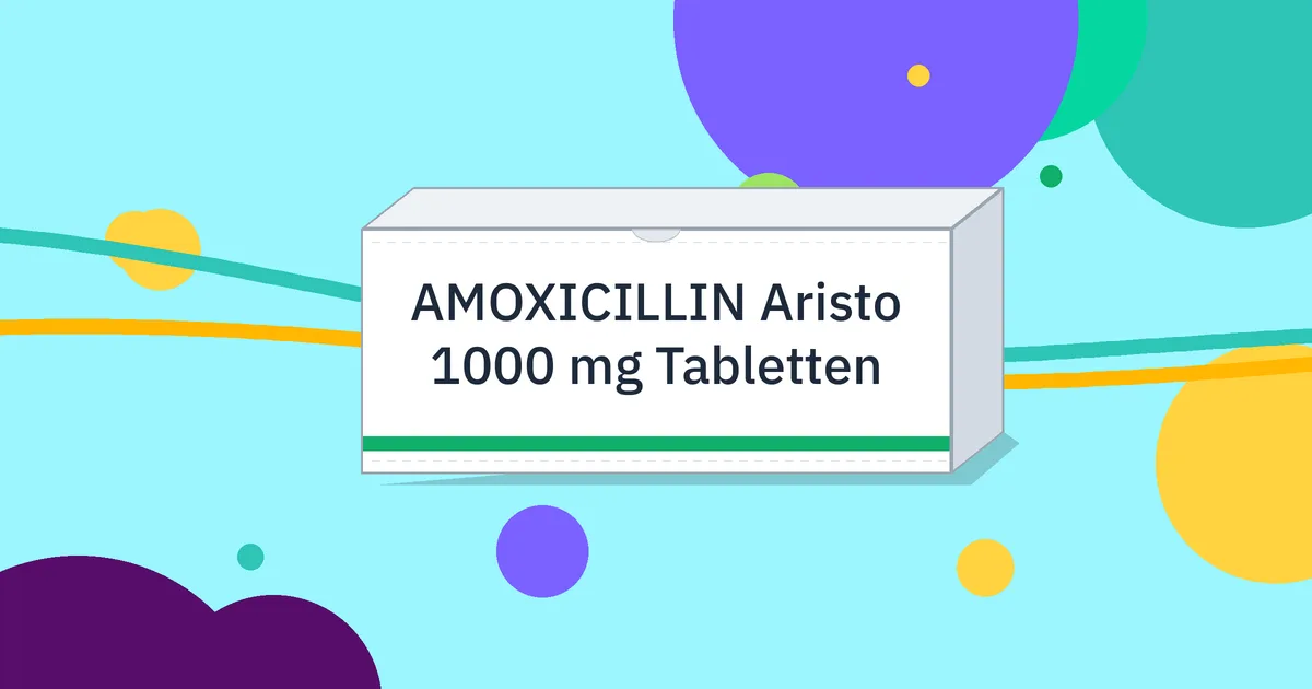 Symbolbild: Packung mit der Aufschrift AMOXICILLIN Aristo 1000 mg Tabletten (PZN 17302627) – Verfügbarkeit und Bezug in Apotheken in Frankfurt am Main