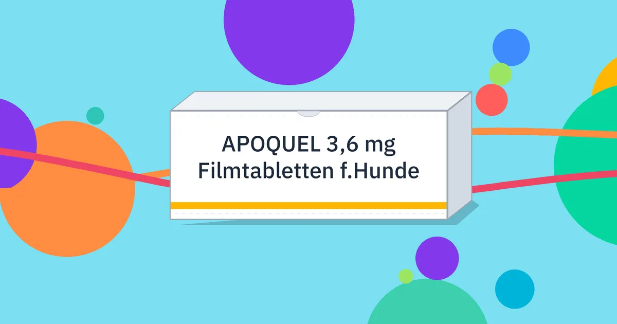 Symbolbild: Packung mit der Aufschrift APOQUEL 3,6 mg Filmtabletten f.Hunde (PZN 18426685) – Verfügbarkeit und Bezug in Apotheken in Frankfurt am Main