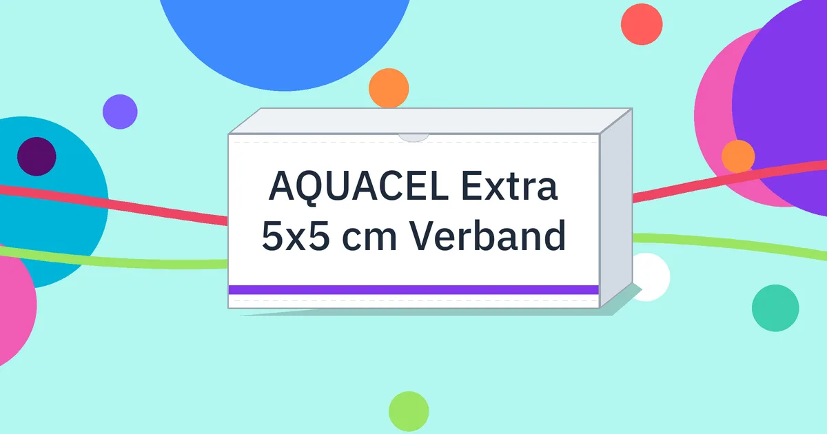 Symbolbild: Packung mit der Aufschrift AQUACEL Extra 5x5 cm Verband (PZN 20643378) – Verfügbarkeit und Bezug in Apotheken in Frankfurt am Main