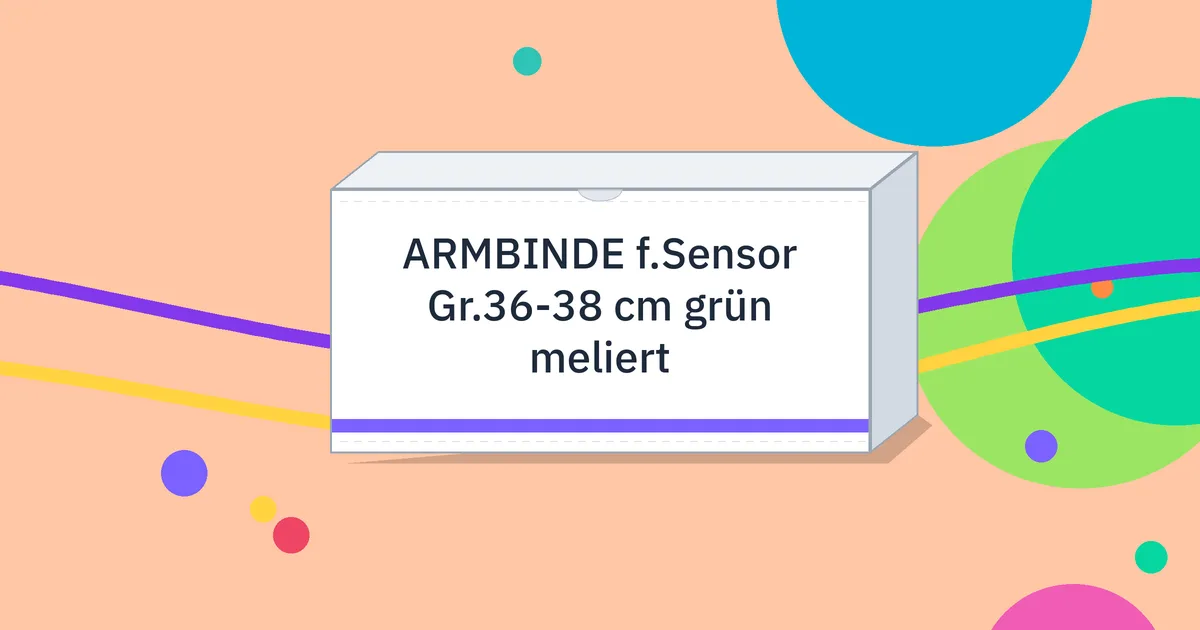 Symbolbild: Packung mit der Aufschrift ARMBINDE f.Sensor Gr.36-38 cm grün meliert (PZN 13917591) – Verfügbarkeit und Bezug in Apotheken in Frankfurt am Main