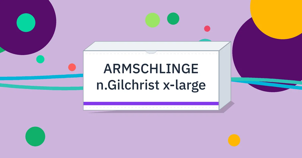 Symbolbild: Packung mit der Aufschrift ARMSCHLINGE n.Gilchrist x-large (PZN 00467910) – Verfügbarkeit und Bezug in Apotheken in Frankfurt am Main
