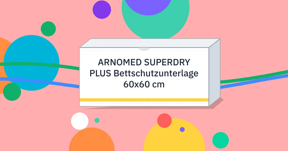 Symbolbild: Packung mit der Aufschrift ARNOMED SUPERDRY PLUS Bettschutzunterlage 60x60 cm (PZN 19196632) – Verfügbarkeit und Bezug in Apotheken in Frankfurt am Main