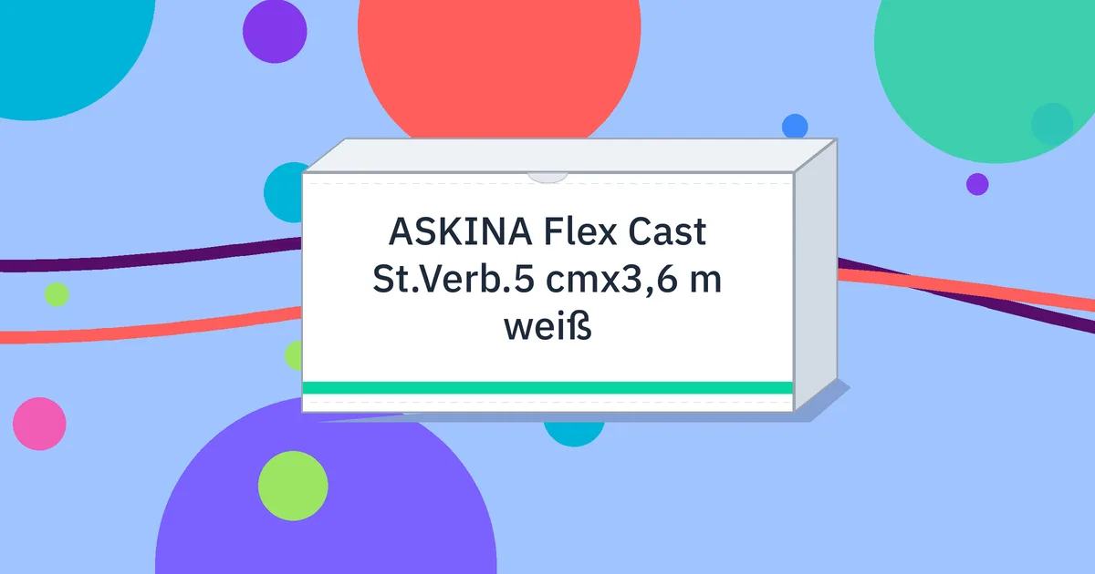 Symbolbild: Packung mit der Aufschrift ASKINA Flex Cast St.Verb.5 cmx3,6 m weiß (PZN 07369984) – Verfügbarkeit und Bezug in Apotheken in Frankfurt am Main