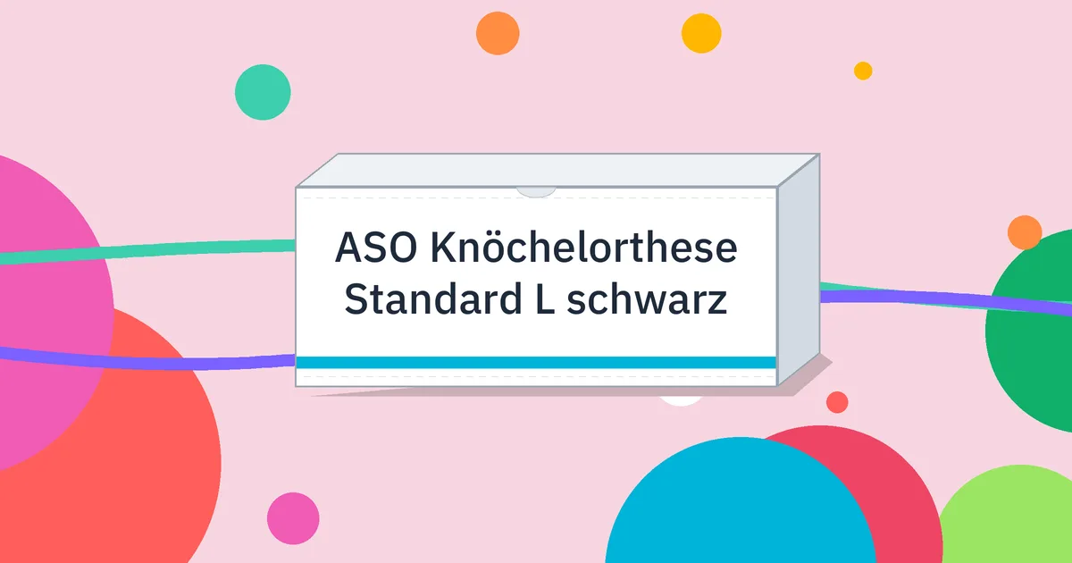 Symbolbild: Packung mit der Aufschrift ASO Knöchelorthese Standard L schwarz (PZN 03106816) – Verfügbarkeit und Bezug in Apotheken in Frankfurt am Main