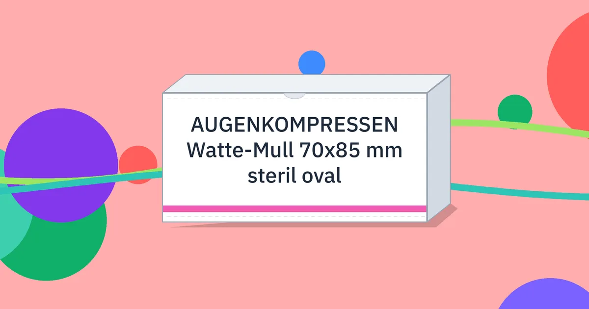 Symbolbild: Packung mit der Aufschrift AUGENKOMPRESSEN Watte-Mull 70x85 mm steril oval (PZN 11058623) – Verfügbarkeit und Bezug in Apotheken in Frankfurt am Main