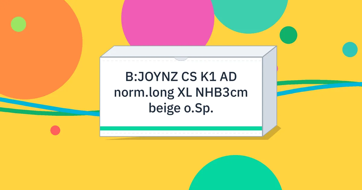 Symbolbild: Packung mit der Aufschrift B:JOYNZ CS K1 AD norm.long XL NHB3cm beige o.Sp. (PZN 20529760) – Verfügbarkeit und Bezug in Apotheken in Frankfurt am Main