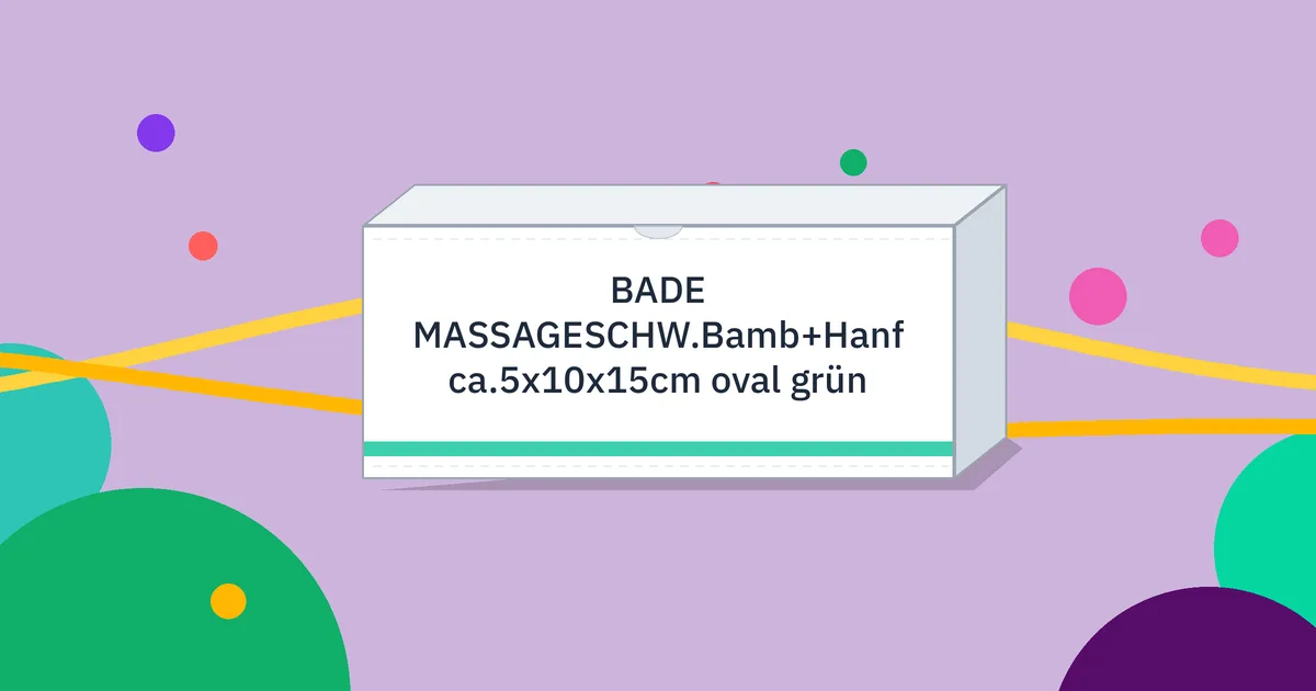 Symbolbild: Packung mit der Aufschrift BADE MASSAGESCHW.Bamb+Hanf ca.5x10x15cm oval grün (PZN 14154913) – Verfügbarkeit und Bezug in Apotheken in Frankfurt am Main