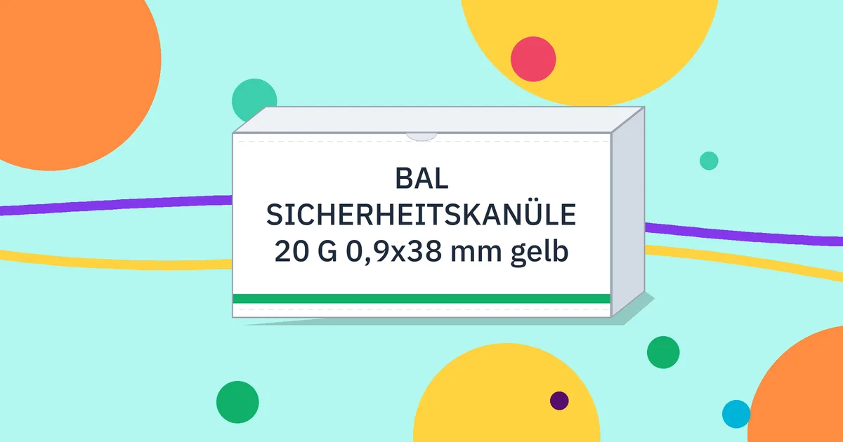 Symbolbild: Packung mit der Aufschrift BAL SICHERHEITSKANÜLE 20 G 0,9x38 mm gelb (PZN 19124348) – Verfügbarkeit und Bezug in Apotheken in Frankfurt am Main