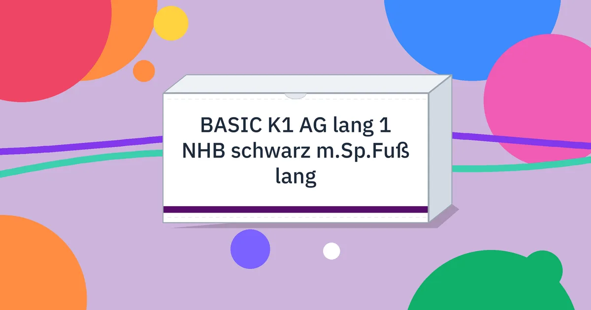Symbolbild: Packung mit der Aufschrift BASIC K1 AG lang 1 NHB schwarz m.Sp.Fuß lang (PZN 20259496) – Verfügbarkeit und Bezug in Apotheken in Frankfurt am Main