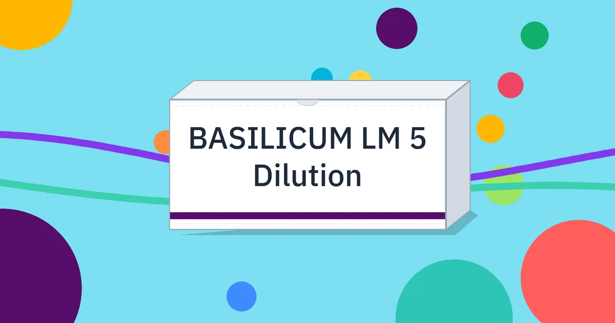 Symbolbild: Packung mit der Aufschrift BASILICUM LM 5 Dilution (PZN 12790651) – Verfügbarkeit und Bezug in Apotheken in Frankfurt am Main