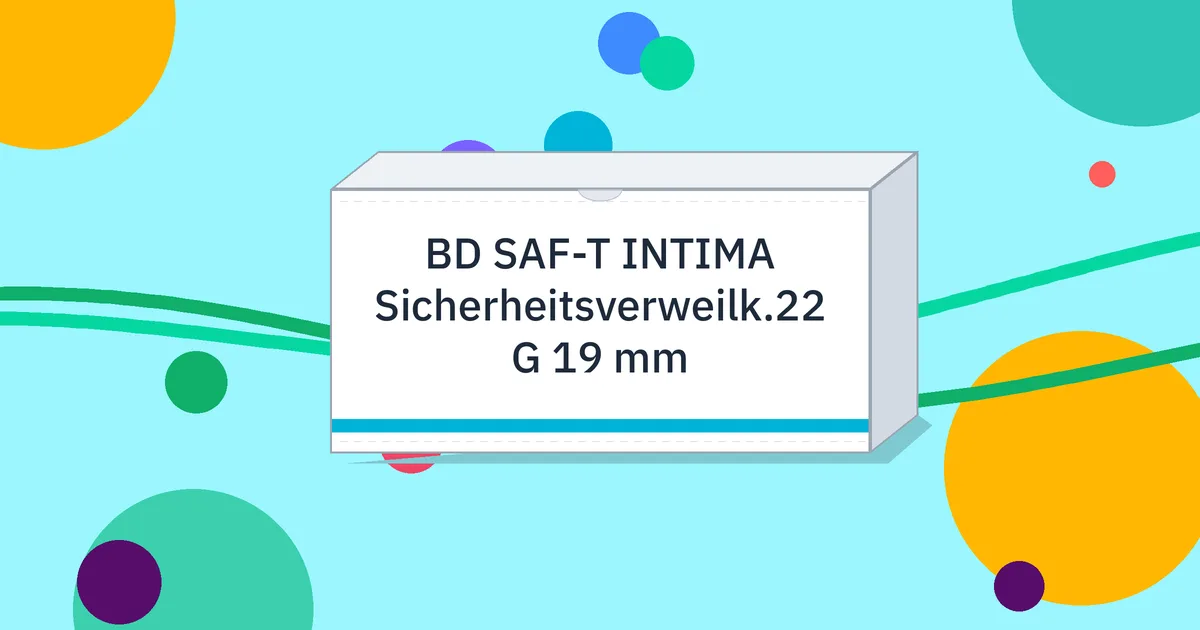 Symbolbild: Packung mit der Aufschrift BD SAF-T INTIMA Sicherheitsverweilk.22 G 19 mm (PZN 10011909) – Verfügbarkeit und Bezug in Apotheken in Frankfurt am Main