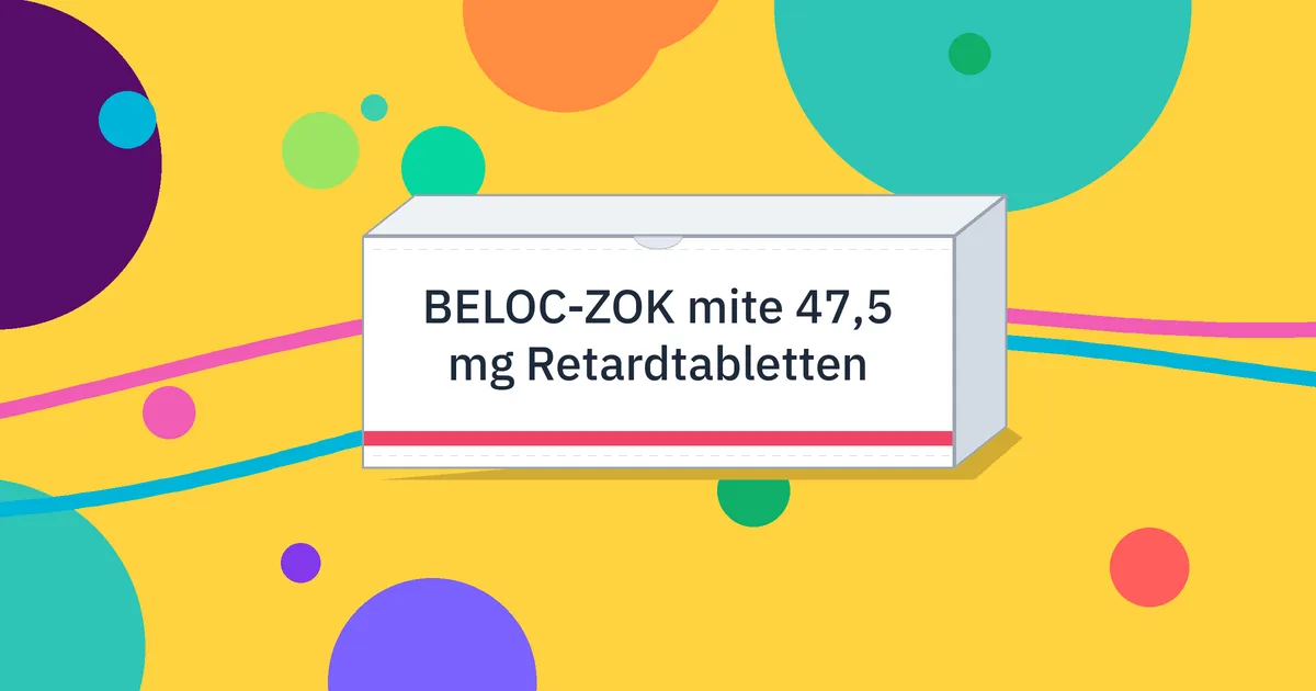 Symbolbild: Packung mit der Aufschrift BELOC-ZOK mite 47,5 mg Retardtabletten (PZN 16795332) – Verfügbarkeit und Bezug in Apotheken in Frankfurt am Main