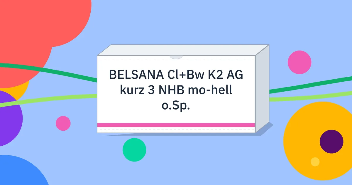 Symbolbild: Packung mit der Aufschrift BELSANA Cl+Bw K2 AG kurz 3 NHB mo-hell o.Sp. (PZN 12246798) – Verfügbarkeit und Bezug in Apotheken in Frankfurt am Main