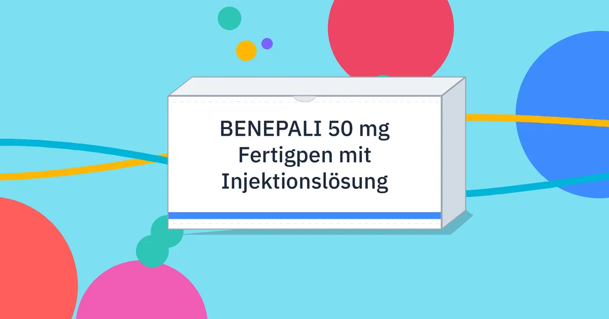 Symbolbild: Packung mit der Aufschrift BENEPALI 50 mg Fertigpen mit Injektionslösung (PZN 19819470) – Verfügbarkeit und Bezug in Apotheken in Frankfurt am Main