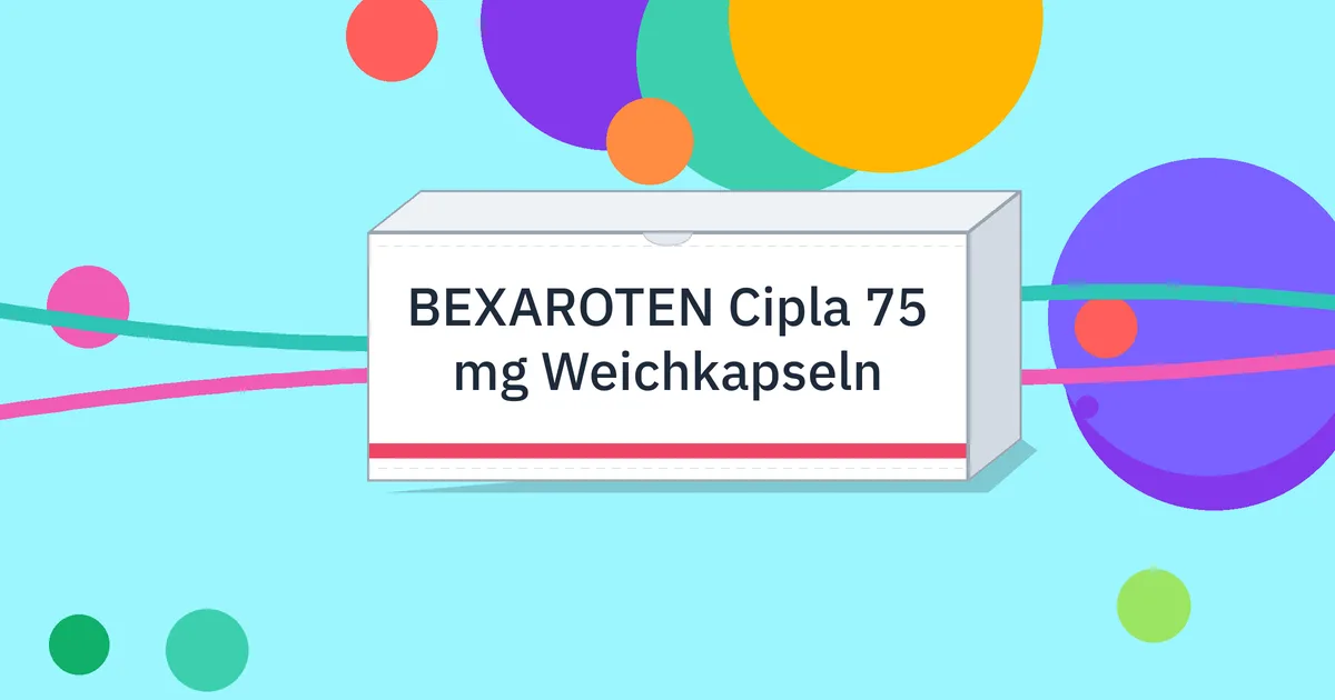 Symbolbild: Packung mit der Aufschrift BEXAROTEN Cipla 75 mg Weichkapseln (PZN 18250097) – Verfügbarkeit und Bezug in Apotheken in Frankfurt am Main