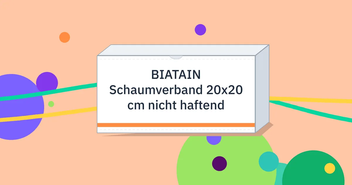 Symbolbild: Packung mit der Aufschrift BIATAIN Schaumverband 20x20 cm nicht haftend (PZN 18122755) – Verfügbarkeit und Bezug in Apotheken in Frankfurt am Main