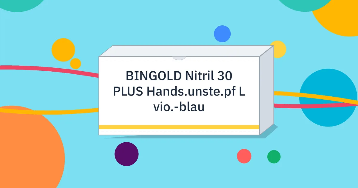 Symbolbild: Packung mit der Aufschrift BINGOLD Nitril 30 PLUS Hands.unste.pf L vio.-blau (PZN 17384370) – Verfügbarkeit und Bezug in Apotheken in Frankfurt am Main