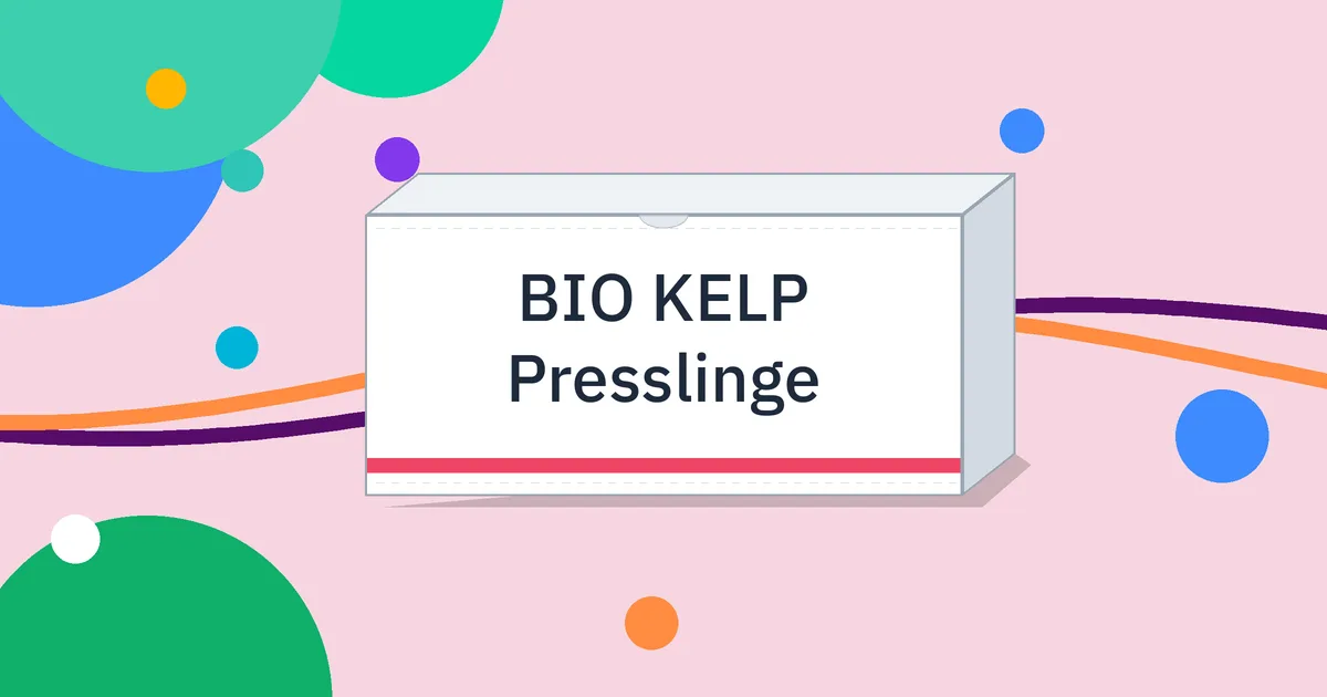 Symbolbild: Packung mit der Aufschrift BIO KELP Presslinge (PZN 18427176) – Verfügbarkeit und Bezug in Apotheken in Frankfurt am Main