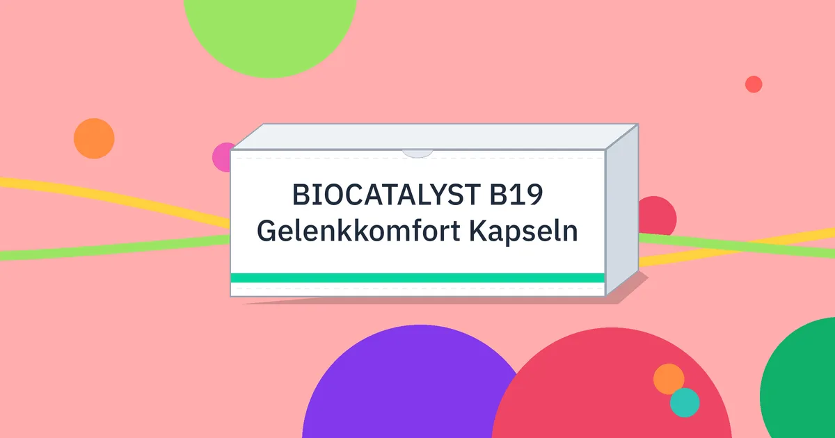 Symbolbild: Packung mit der Aufschrift BIOCATALYST B19 Gelenkkomfort Kapseln (PZN 18174692) – Verfügbarkeit und Bezug in Apotheken in Frankfurt am Main