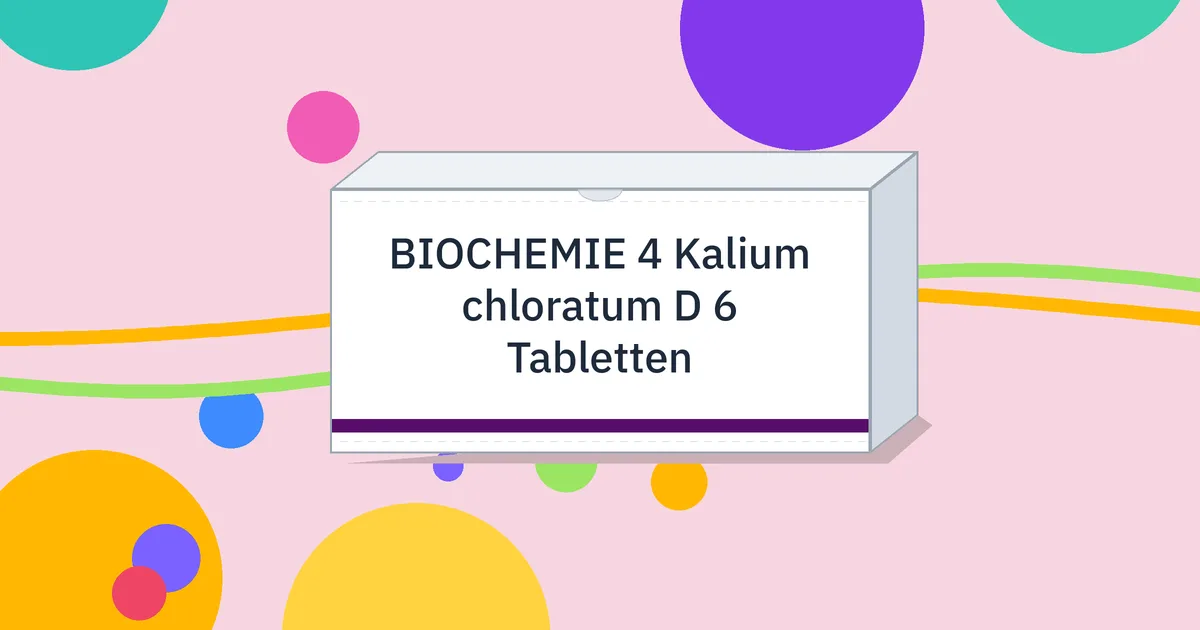 Symbolbild: Packung mit der Aufschrift BIOCHEMIE 4 Kalium chloratum D 6 Tabletten (PZN 05955821) – Verfügbarkeit und Bezug in Apotheken in Frankfurt am Main