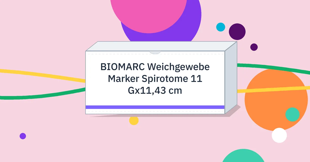 Symbolbild: Packung mit der Aufschrift BIOMARC Weichgewebe Marker Spirotome 11 Gx11,43 cm (PZN 09523426) – Verfügbarkeit und Bezug in Apotheken in Frankfurt am Main
