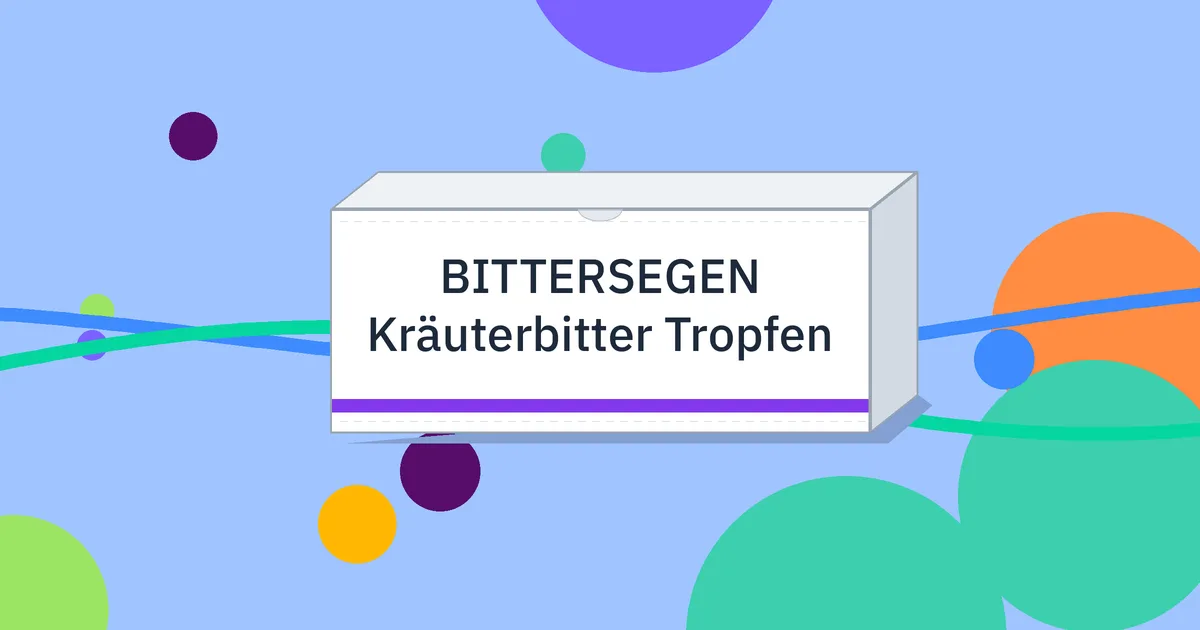 Symbolbild: Packung mit der Aufschrift BITTERSEGEN Kräuterbitter Tropfen (PZN 19146462) – Verfügbarkeit und Bezug in Apotheken in Frankfurt am Main