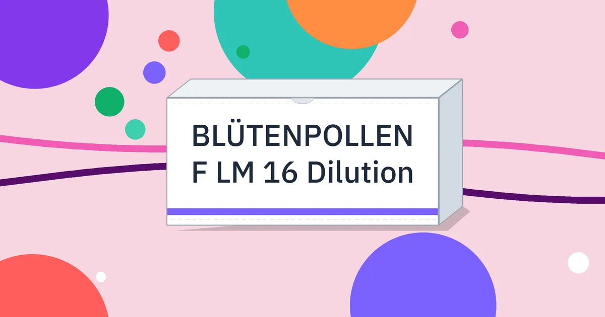 Symbolbild: Packung mit der Aufschrift BLÜTENPOLLEN F LM 16 Dilution (PZN 13389525) – Verfügbarkeit und Bezug in Apotheken in Frankfurt am Main