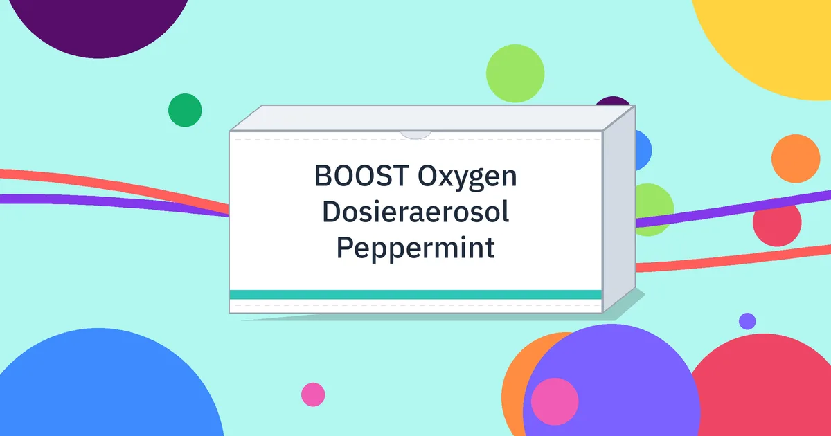 Symbolbild: Packung mit der Aufschrift BOOST Oxygen Dosieraerosol Peppermint (PZN 18085899) – Verfügbarkeit und Bezug in Apotheken in Frankfurt am Main