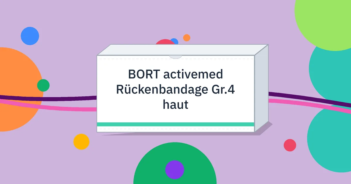 Symbolbild: Packung mit der Aufschrift BORT activemed Rückenbandage Gr.4 haut (PZN 15256366) – Verfügbarkeit und Bezug in Apotheken in Frankfurt am Main