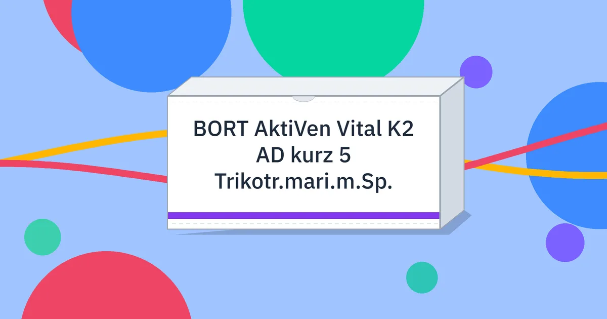 Symbolbild: Packung mit der Aufschrift BORT AktiVen Vital K2 AD kurz 5 Trikotr.mari.m.Sp. (PZN 13727927) – Verfügbarkeit und Bezug in Apotheken in Frankfurt am Main