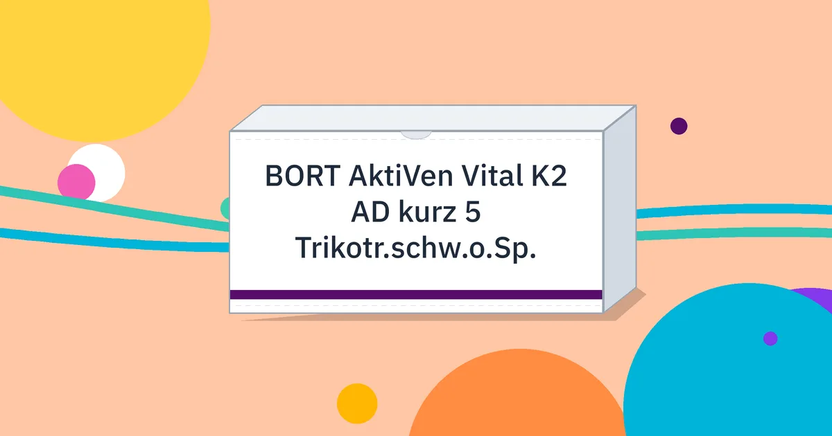 Symbolbild: Packung mit der Aufschrift BORT AktiVen Vital K2 AD kurz 5 Trikotr.schw.o.Sp. (PZN 12549694) – Verfügbarkeit und Bezug in Apotheken in Frankfurt am Main