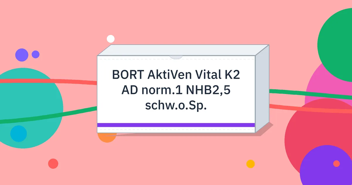 Symbolbild: Packung mit der Aufschrift BORT AktiVen Vital K2 AD norm.1 NHB2,5 schw.o.Sp. (PZN 17497878) – Verfügbarkeit und Bezug in Apotheken in Frankfurt am Main