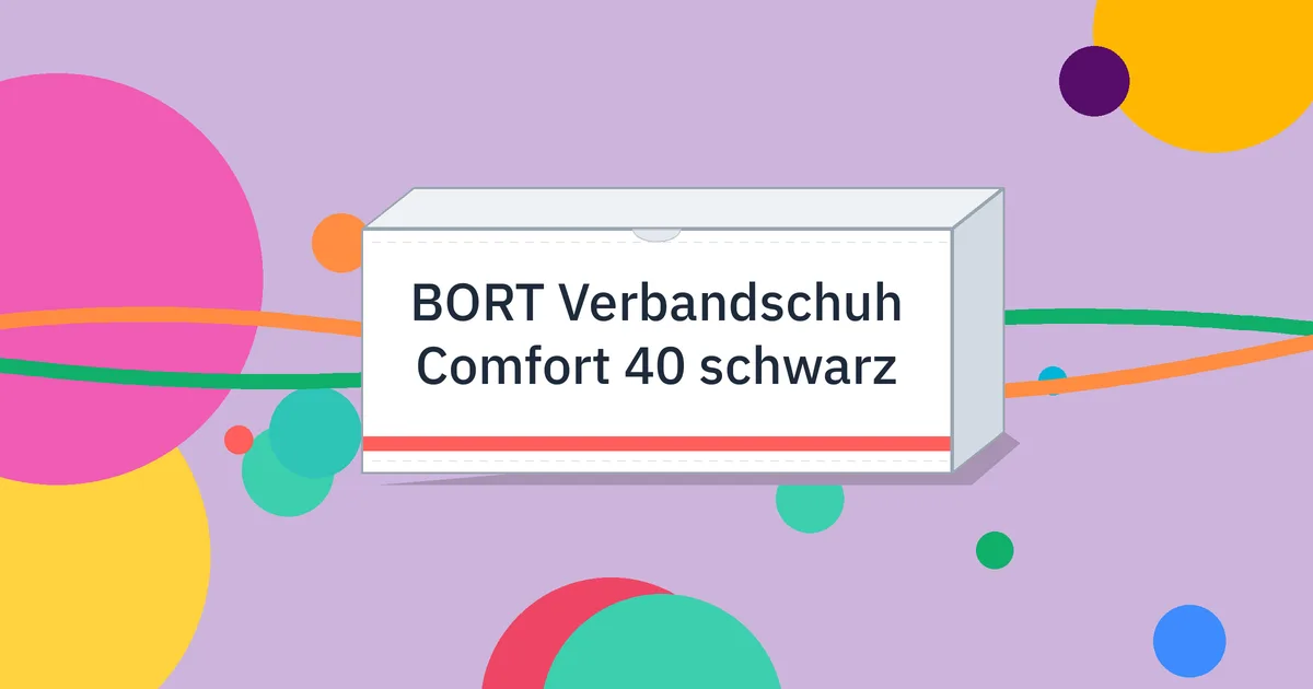 Symbolbild: Packung mit der Aufschrift BORT Verbandschuh Comfort 40 schwarz (PZN 02730820) – Verfügbarkeit und Bezug in Apotheken in Frankfurt am Main