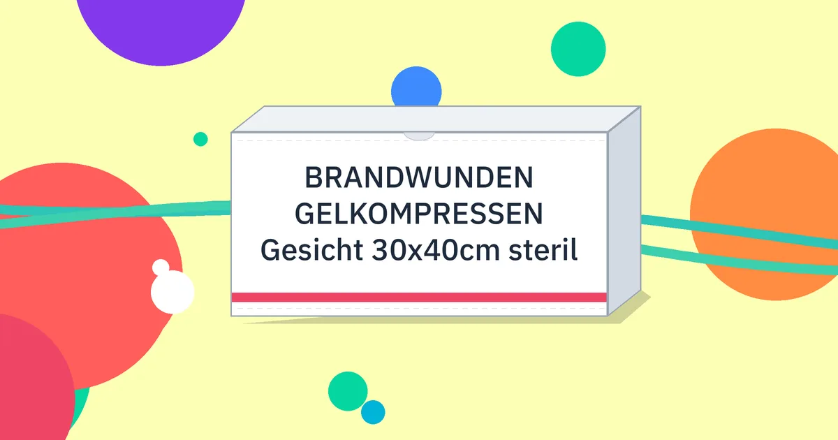 Symbolbild: Packung mit der Aufschrift BRANDWUNDEN GELKOMPRESSEN Gesicht 30x40cm steril (PZN 09290867) – Verfügbarkeit und Bezug in Apotheken in Frankfurt am Main