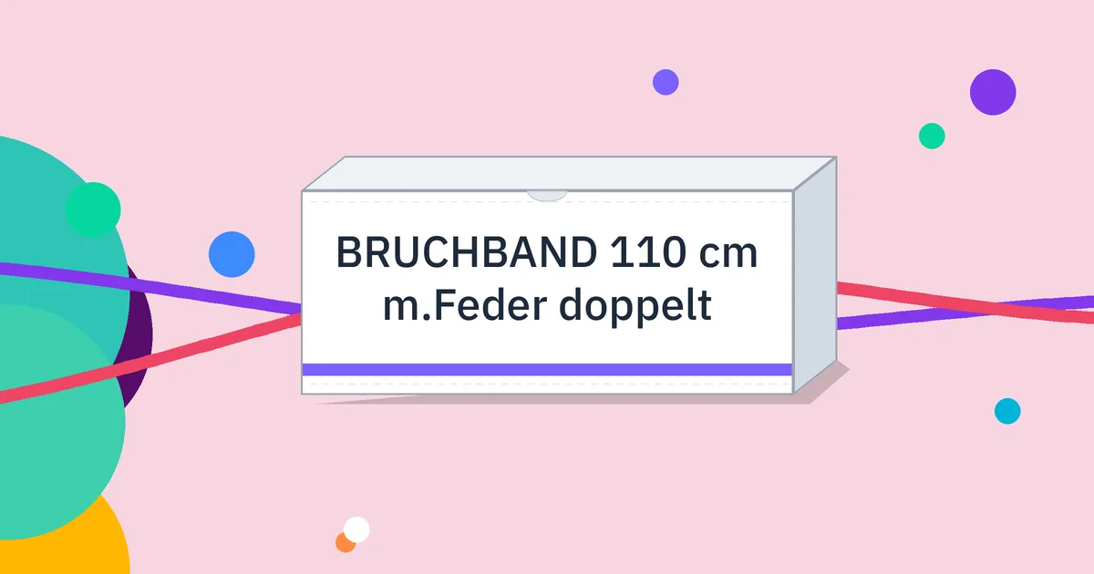 Symbolbild: Packung mit der Aufschrift BRUCHBAND 110 cm m.Feder doppelt (PZN 01725455) – Verfügbarkeit und Bezug in Apotheken in Frankfurt am Main