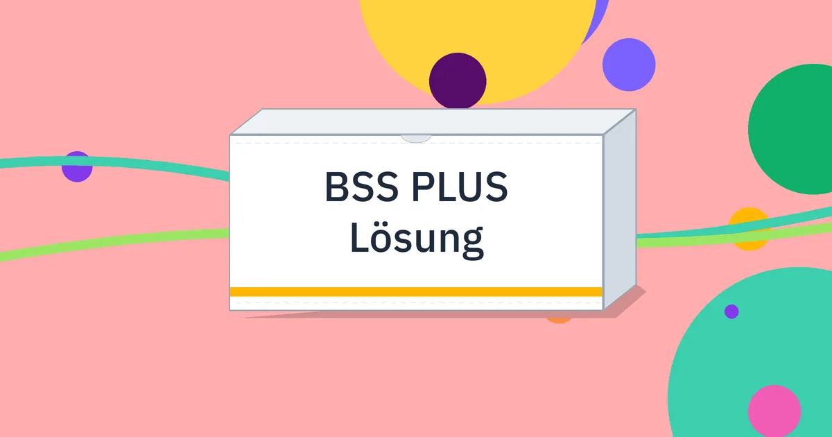 Symbolbild: Packung mit der Aufschrift BSS PLUS Lösung (PZN 00069285) – Verfügbarkeit und Bezug in Apotheken in Frankfurt am Main