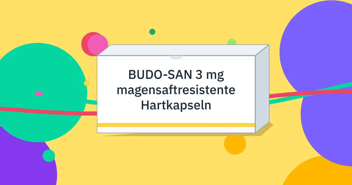 Symbolbild: Packung mit der Aufschrift BUDO-SAN 3 mg magensaftresistente Hartkapseln (PZN 19095115) – Verfügbarkeit und Bezug in Apotheken in Frankfurt am Main