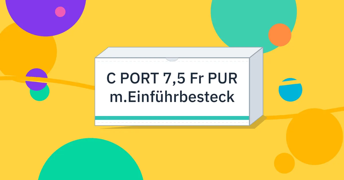 Symbolbild: Packung mit der Aufschrift C PORT 7,5 Fr PUR m.Einführbesteck (PZN 07654354) – Verfügbarkeit und Bezug in Apotheken in Frankfurt am Main